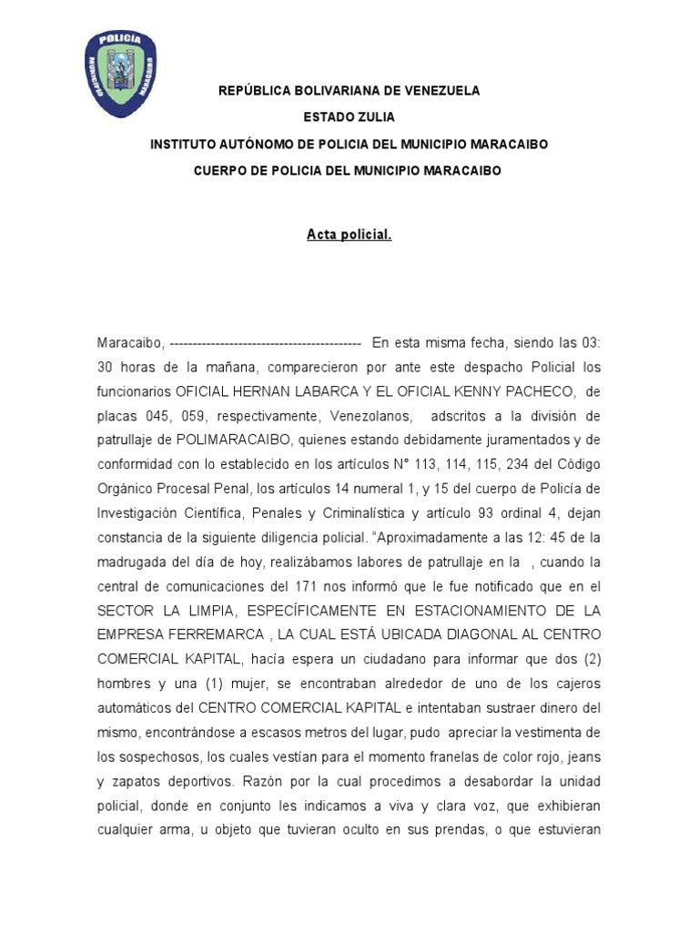 Acta Policial. | PDF | Policía | Venezuela