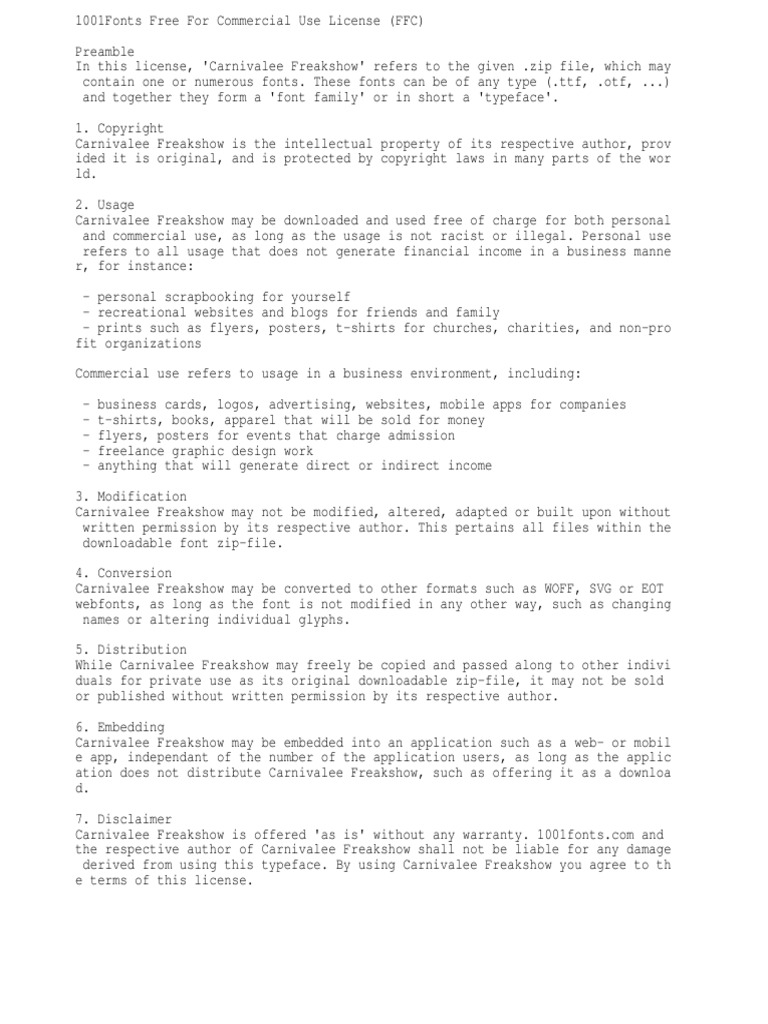 1001fonts Carnivalee Freakshow Eula | PDF | Computers
