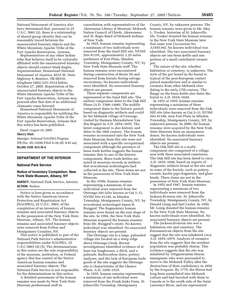 Notice: Native American Human Remains, Funerary Objects Inventory ...