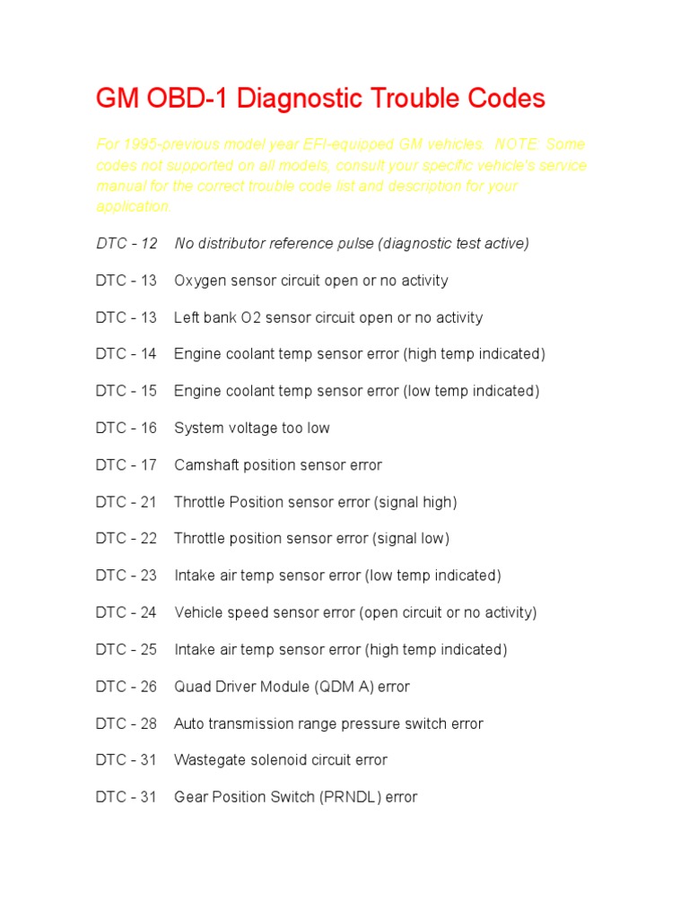 GM OBD1 Code Guide | PDF | Mechanical Engineering | Engines