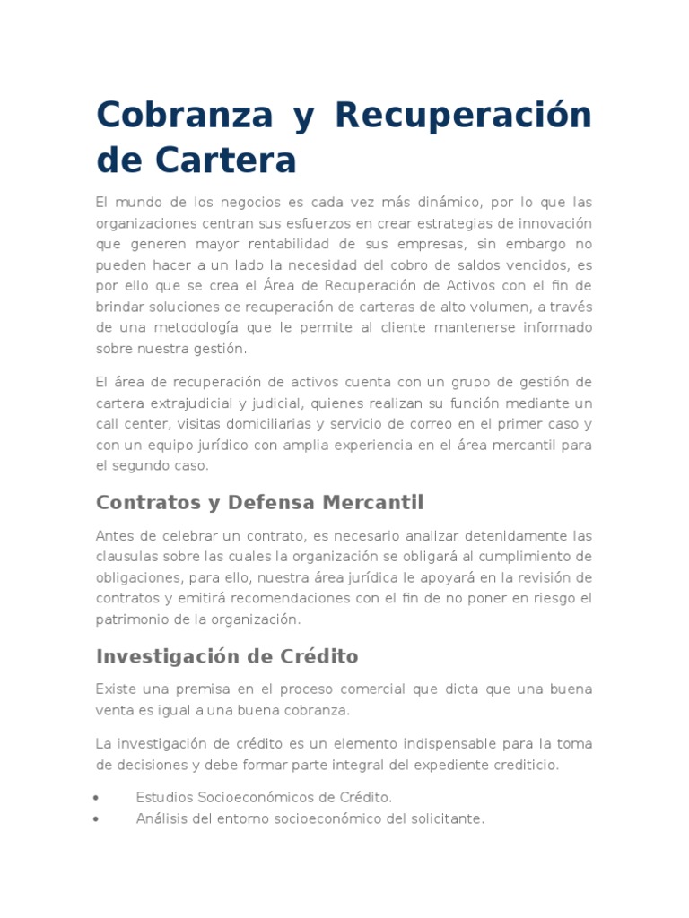Cobranza y Recuperación de Cartera | PDF | Centro de llamadas | Economias