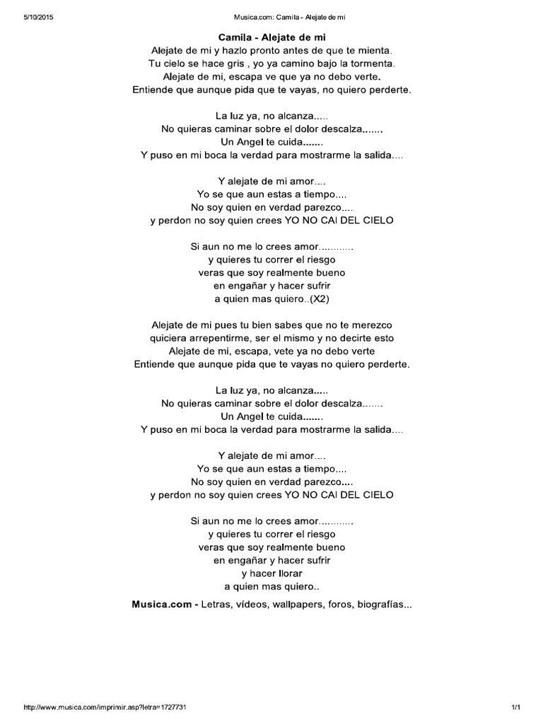 Letra de Alejate de Mi de Camila - MUSICA | PDF