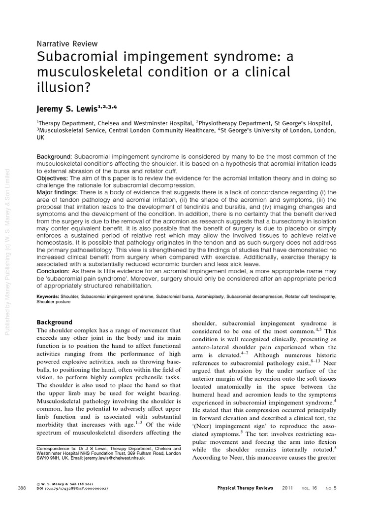 2011 Jeremy Lewis Subacromial Impingement Syndrome | PDF | Shoulder ...