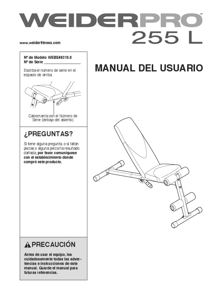 Weider Pro 255L Bench Manual | PDF | Ejercicio físico | Flexibilidad ...
