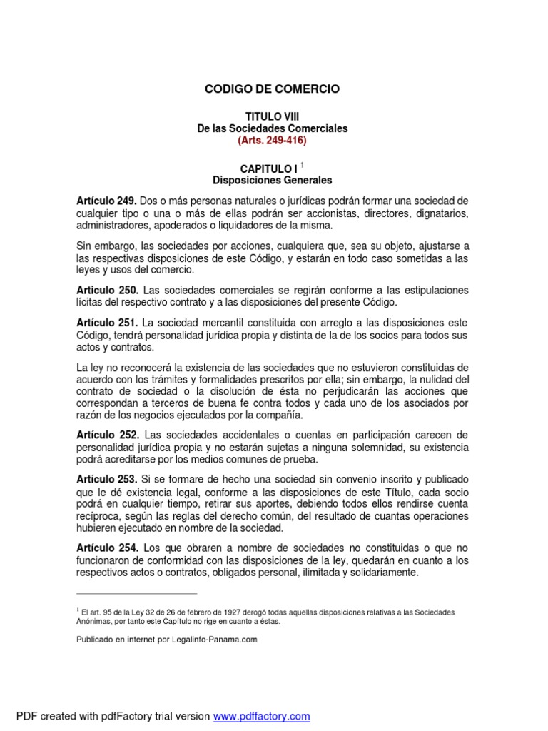 Sociedades Comerciales - Código de Comercio de Panamá - Socom | PDF ...