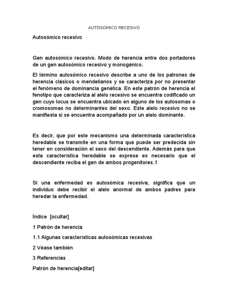 Autosomico Recesivo 2 | PDF | Dominancia (Genética) | Gene