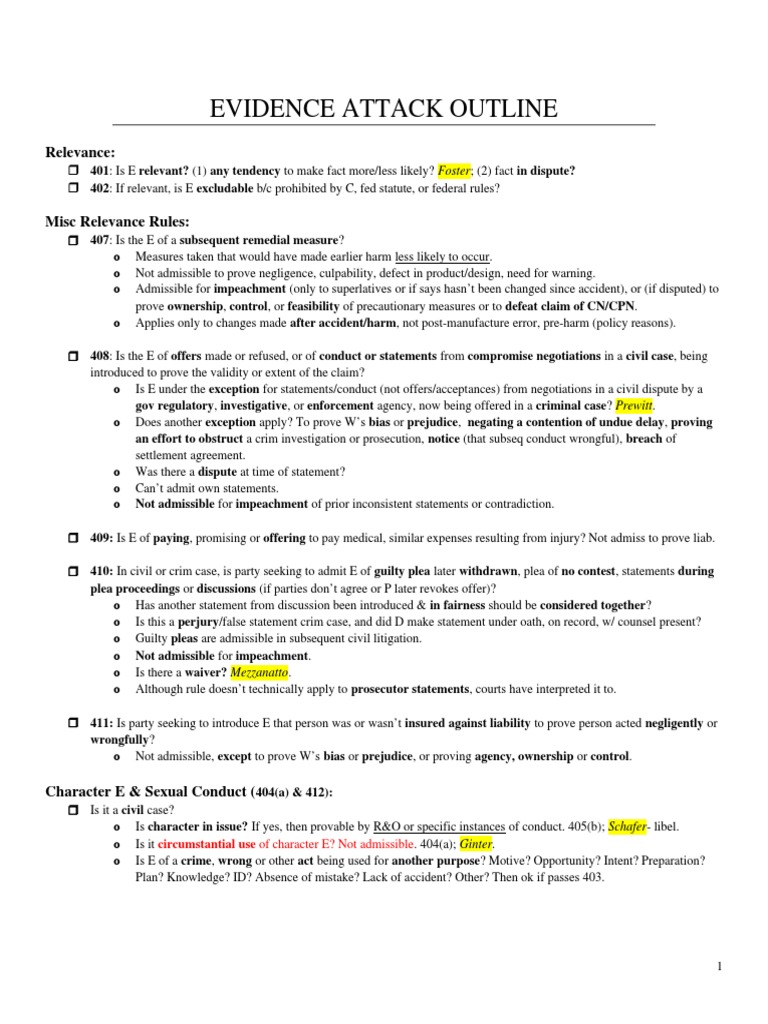 EVIDENCE ATTACK OUTLINE | PDF | Witness Impeachment | Hearsay