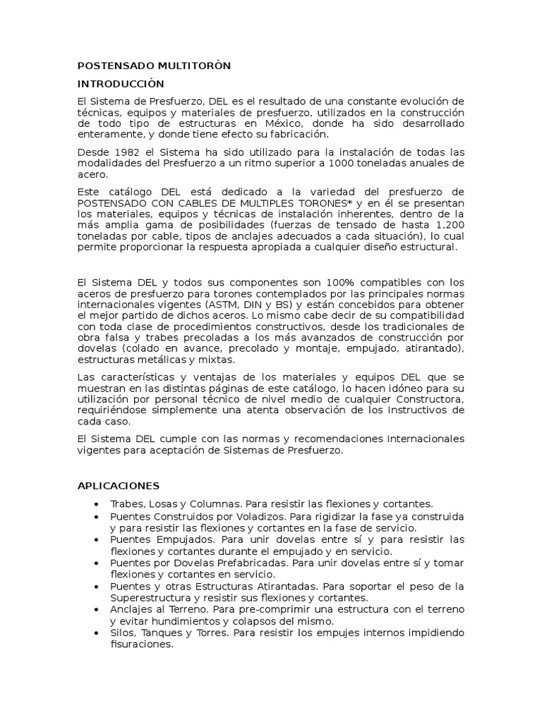 Sistema de postensado multitorón con cables de múltiples torones | PDF ...