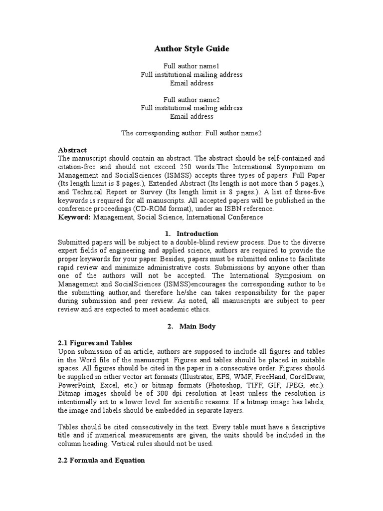 Author Style Guide ISMSS | PDF | Abstract (Summary) | Social Science