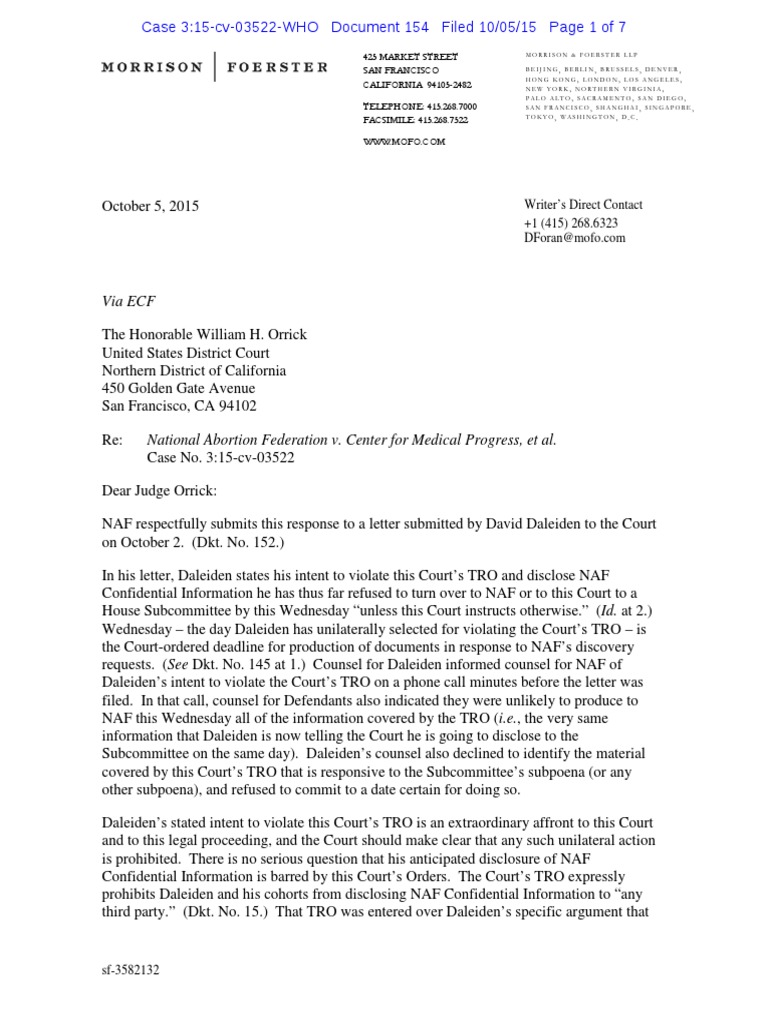 NAF Response letter | Discovery (Law) | United States Congress