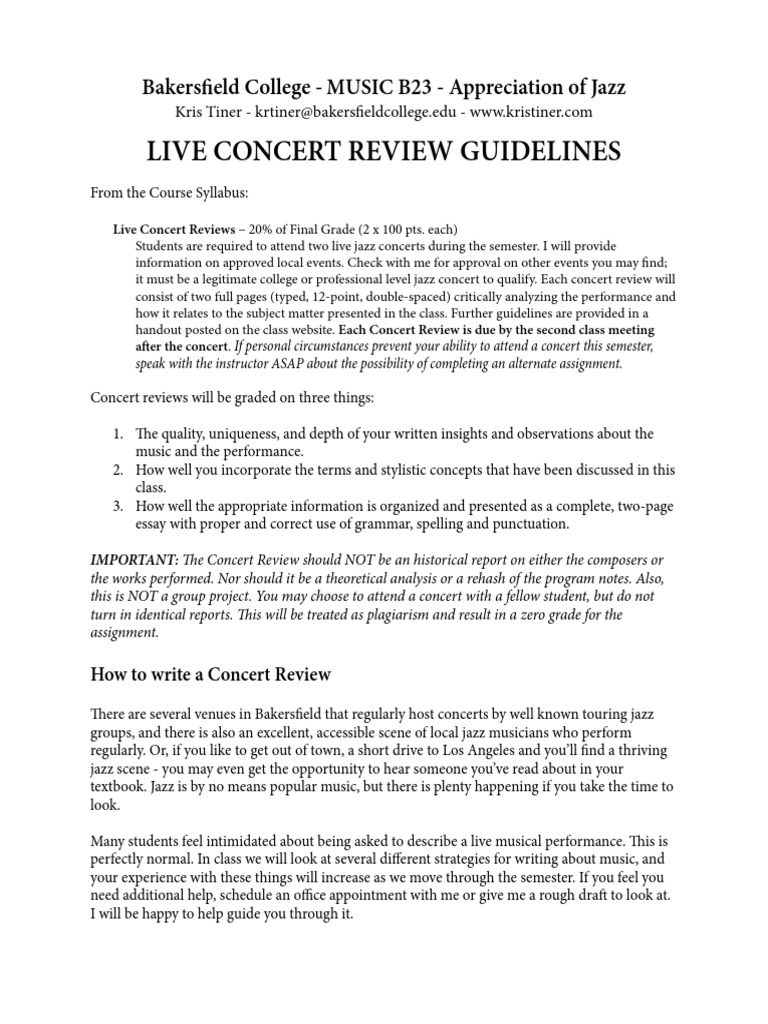 Guidelines for Writing Concert Reviews for the Appreciation of Jazz ...
