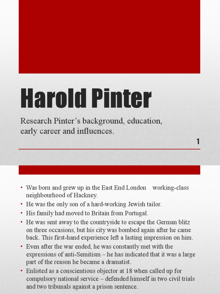 Harold Pinter: Research Pinter's Background, Education, Early Career ...