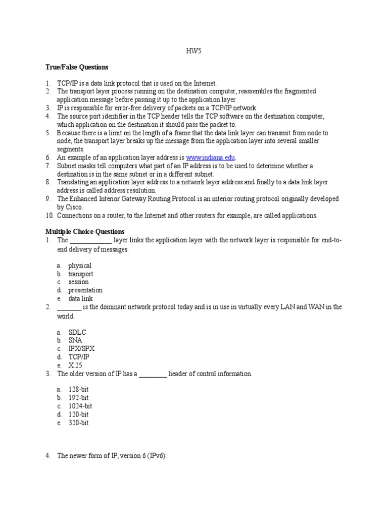 Understanding Tcpip Fundamentals An Analysis Of Truefalse Multiple 1334