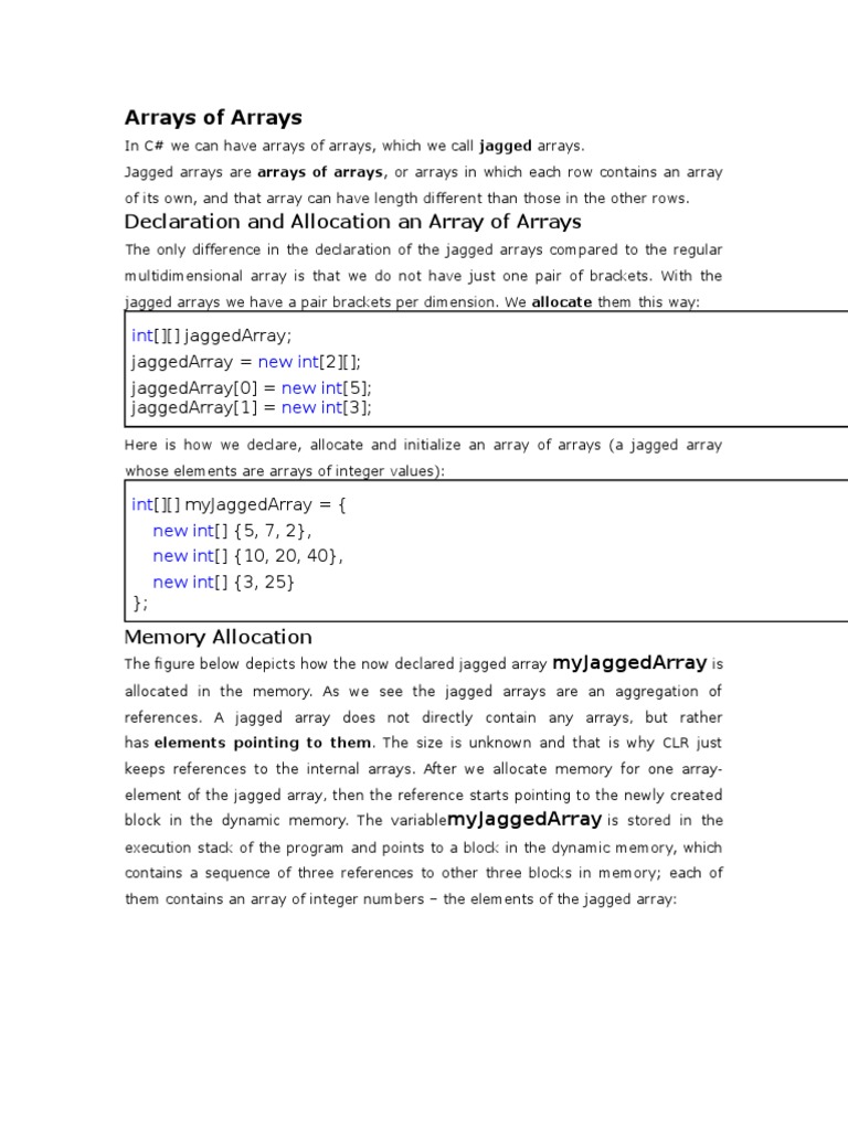 Arrays Of Arrays Csharp Pdf Array Data Structure Software Engineering