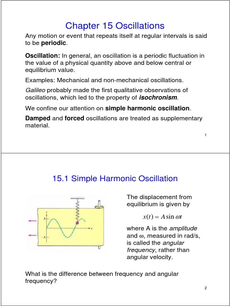 Chapter 15 Oscillations: 15.1 Simple Harmonic Oscillation | PDF ...