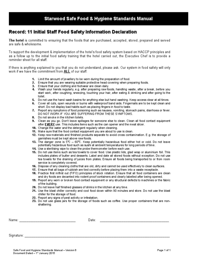 g7 - Record 11 - Initial Staff Food Safety Information Declaration ...