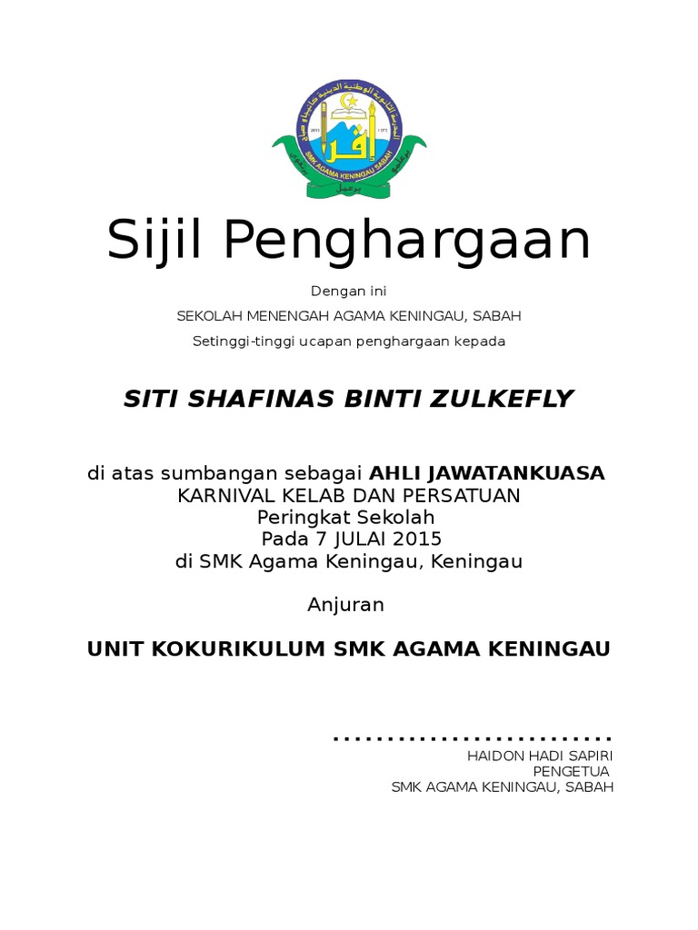 Contoh Sijil Penghargaan Ajk Kelab Contoh Sijil Pengh - vrogue.co Contoh Sijil Penghargaan Ajk Kelab Contoh Sijil Pengh - vrogue.co
