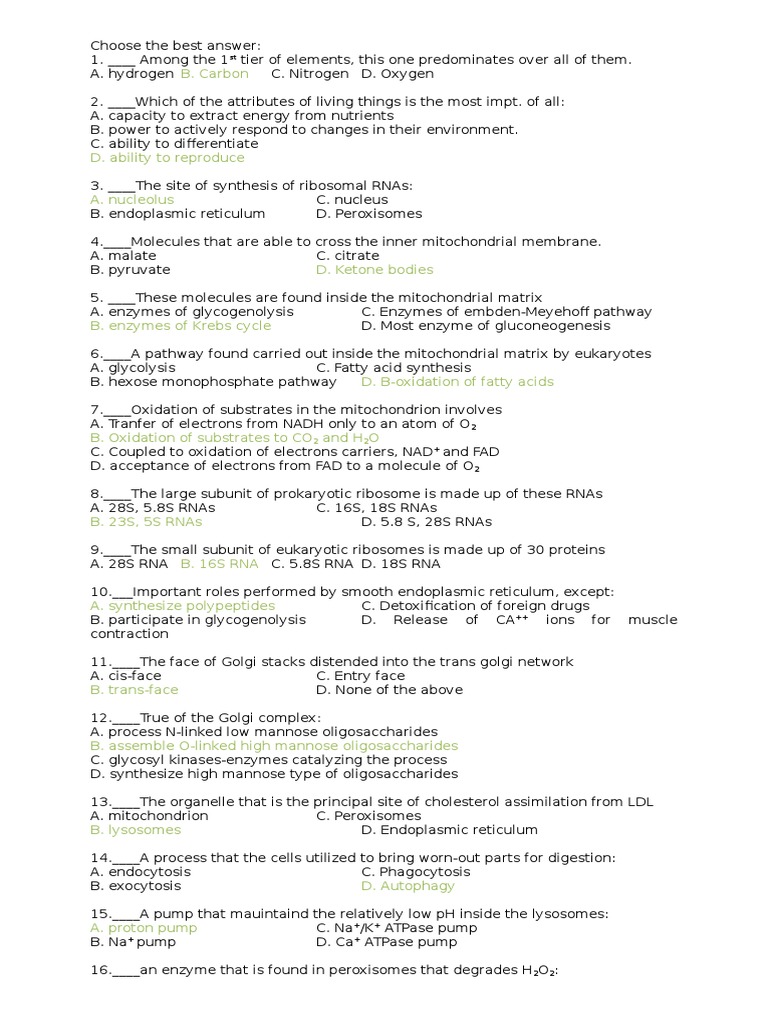 Biochem Practice Exam | PDF | Ribosomal Rna | Glucose