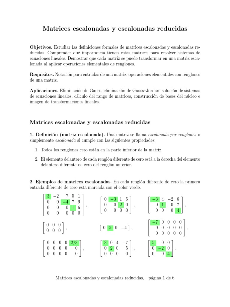 Matrices Escalonadas y Reducidas | PDF