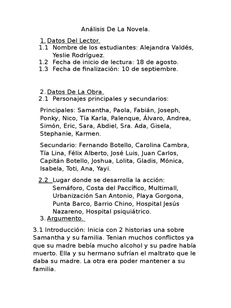 Análisis de La Novela | PDF