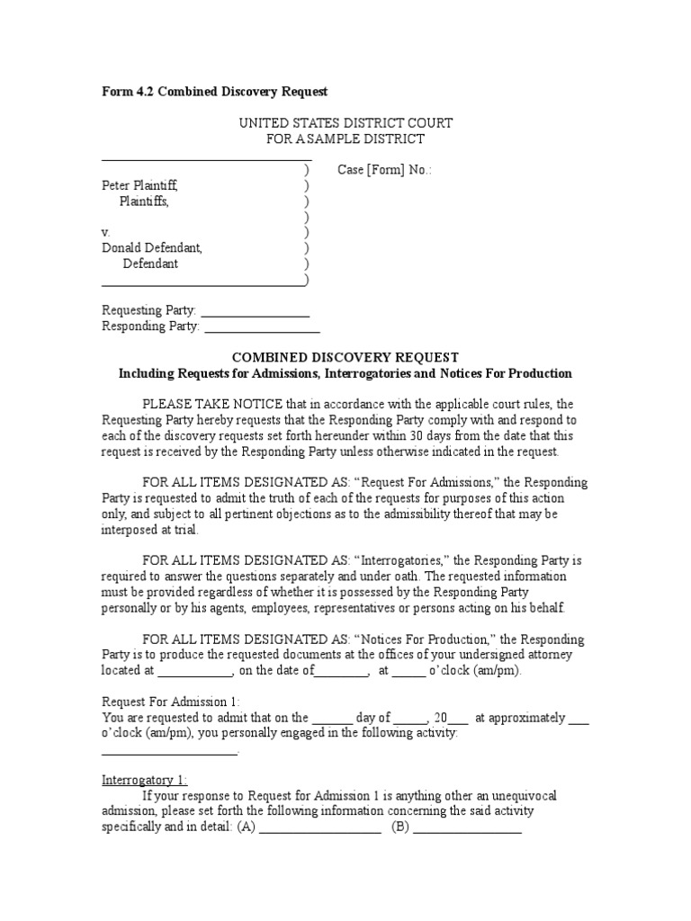 Combined Discovery Request Template | PDF | Discovery (Law) | Virtue