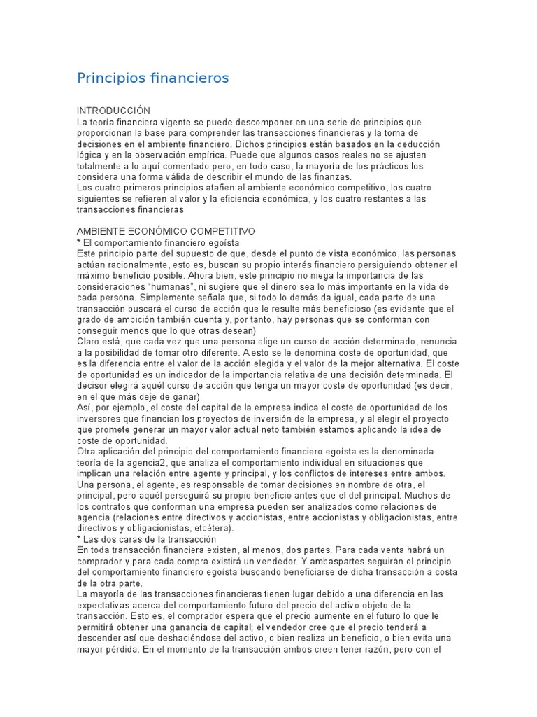 Principios Financieros | PDF | Interés | Opción (Finanzas)