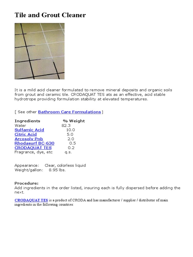 Tile and Grout Cleaner | PDF | Chemical Substances | Chemistry