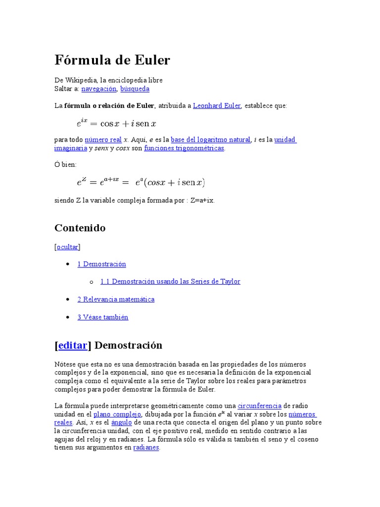 Fórmula de Euler | PDF | Número complejo | Análisis complejo