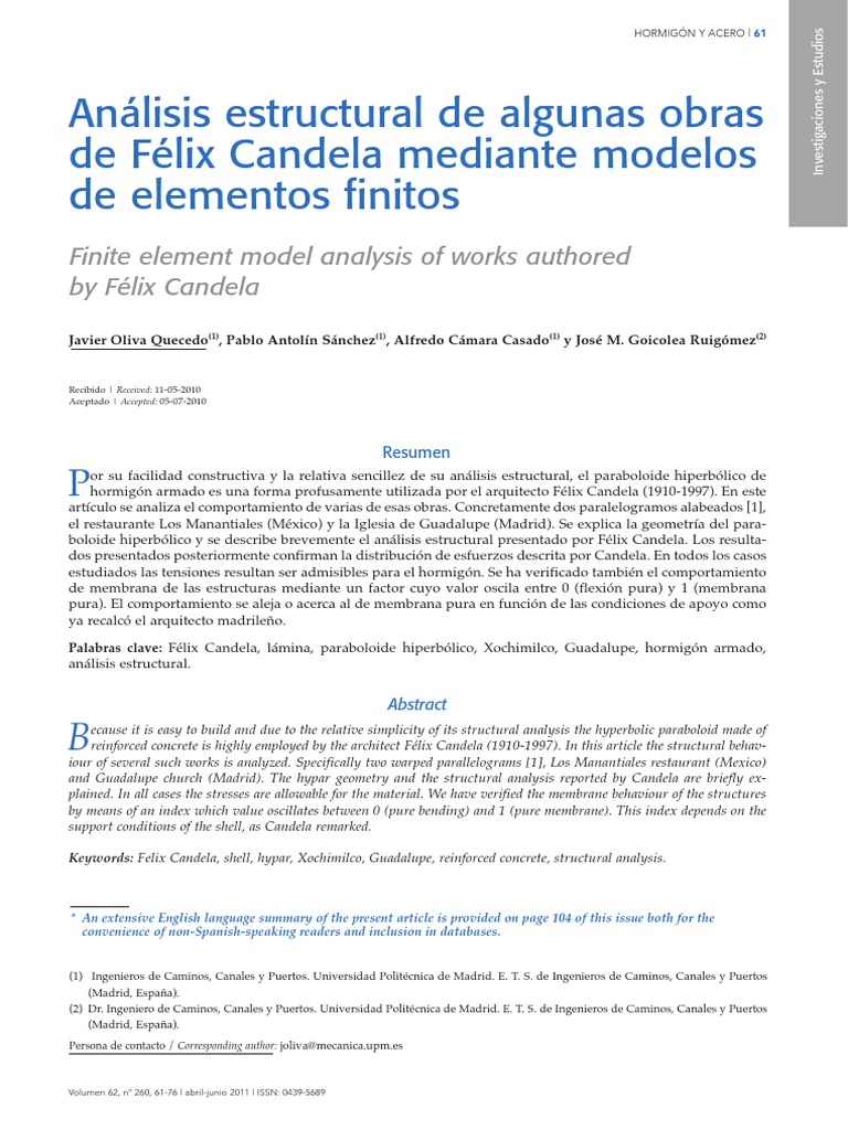 Finite element analysis of hyperbolic paraboloid structures by Félix ...