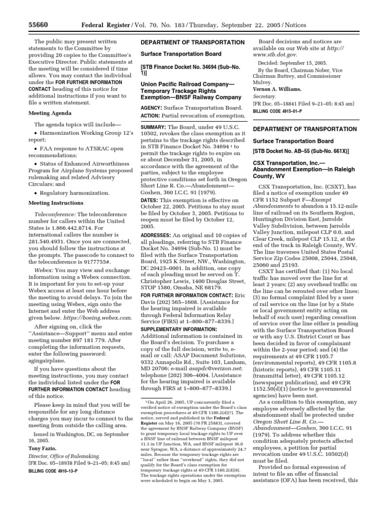 Notice: Railroad Operation, Acquisition, Construction, Etc.: BNSF ...