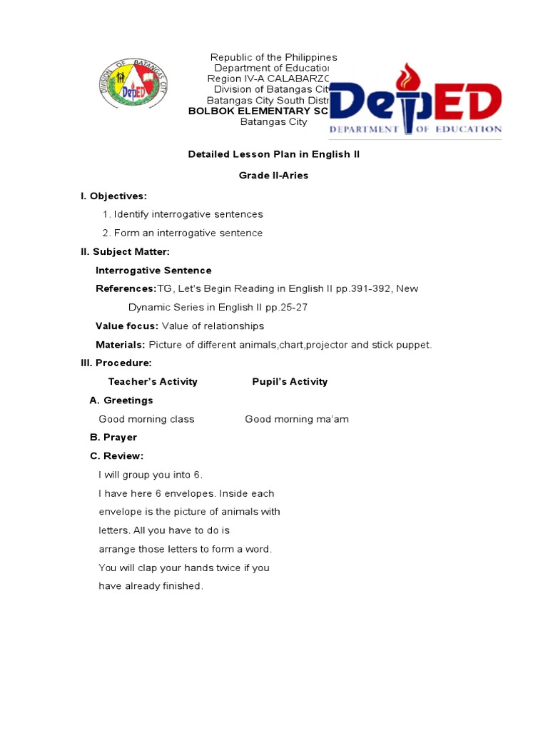 Grade 2 Demo | PDF | Question | Lesson Plan