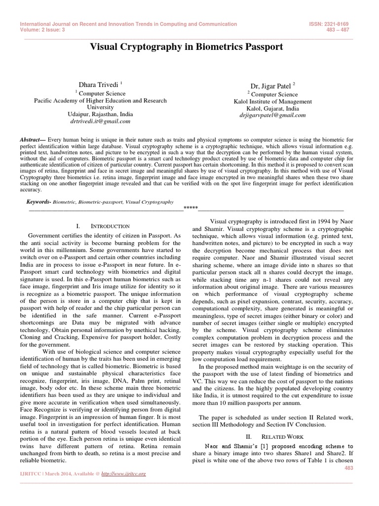 Visual Cryptography in Biometrics Passport | PDF | Cryptography | Biometrics