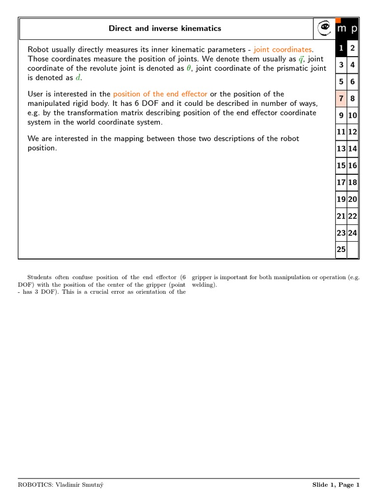 Direct and Inverse Kinematics: Mapping Between Joint Space and Task ...