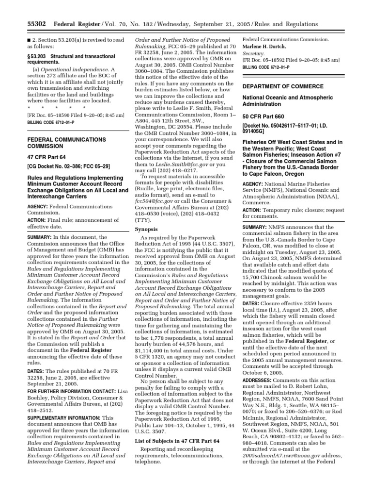 Federal Register / Vol. 70, No. 182 / Wednesday, September 21, 2005 ...