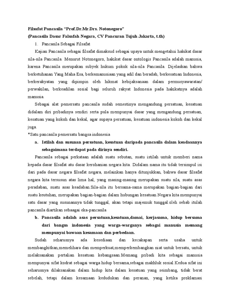 Filsafat Pancasila Menurut Notonegoro | PDF | Filsafat