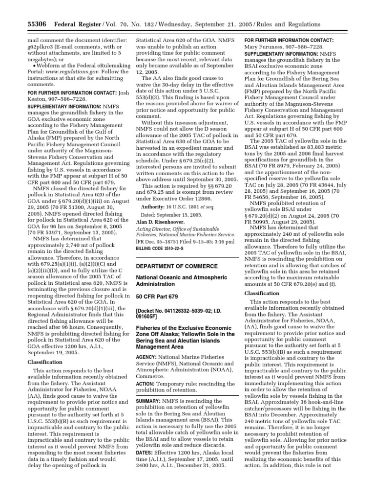 Rule: Fishery Conservation and Management: Alaska Fisheries of ...