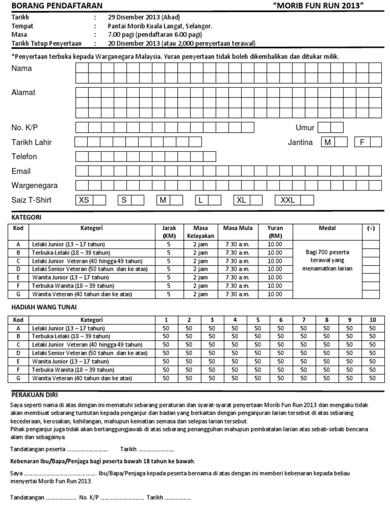 Borang Larian Morib Fun Run 2013 | PDF