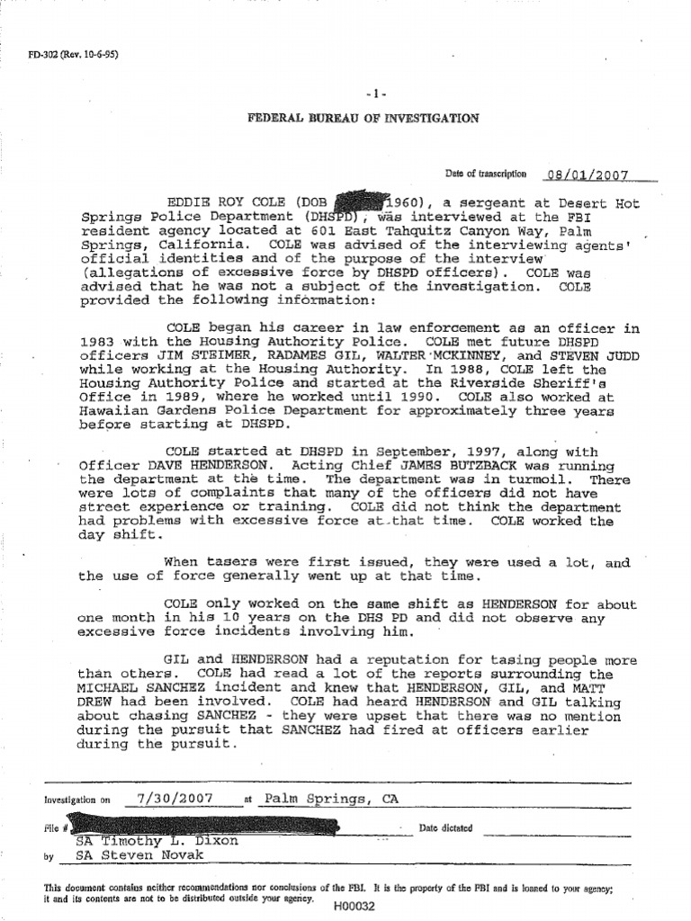 SGT Eddie Cole FBI 302 | PDF | Federal Bureau Of Investigation ...