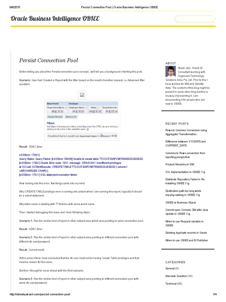 Persist Connection Pool - Oracle Business Intelligence OBIEE | PDF | Oracle Database | Business ...