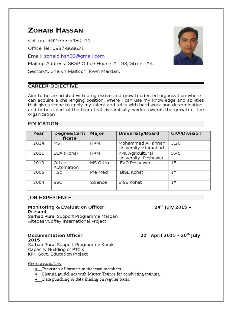 Zohaib CV | PDF | Employment | Behavioural Sciences