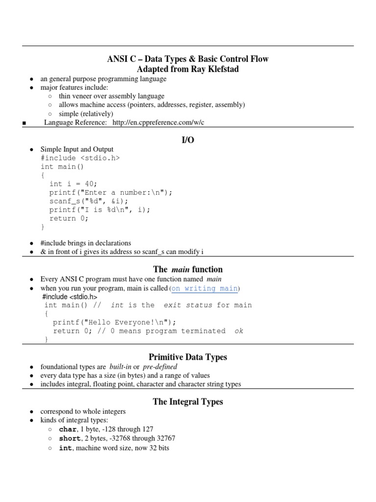 IntroC DataTypesCtrlFlow | PDF | Data Type | Control Flow
