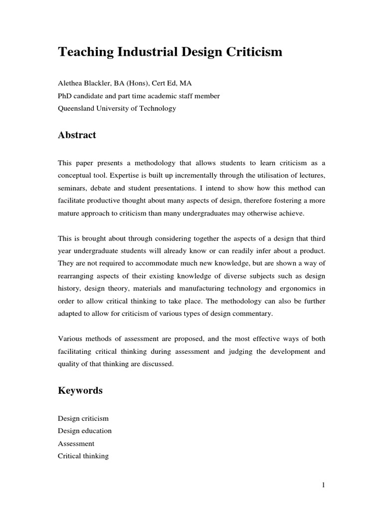 Teaching Industrial Design Criticism | PDF | Educational Assessment ...