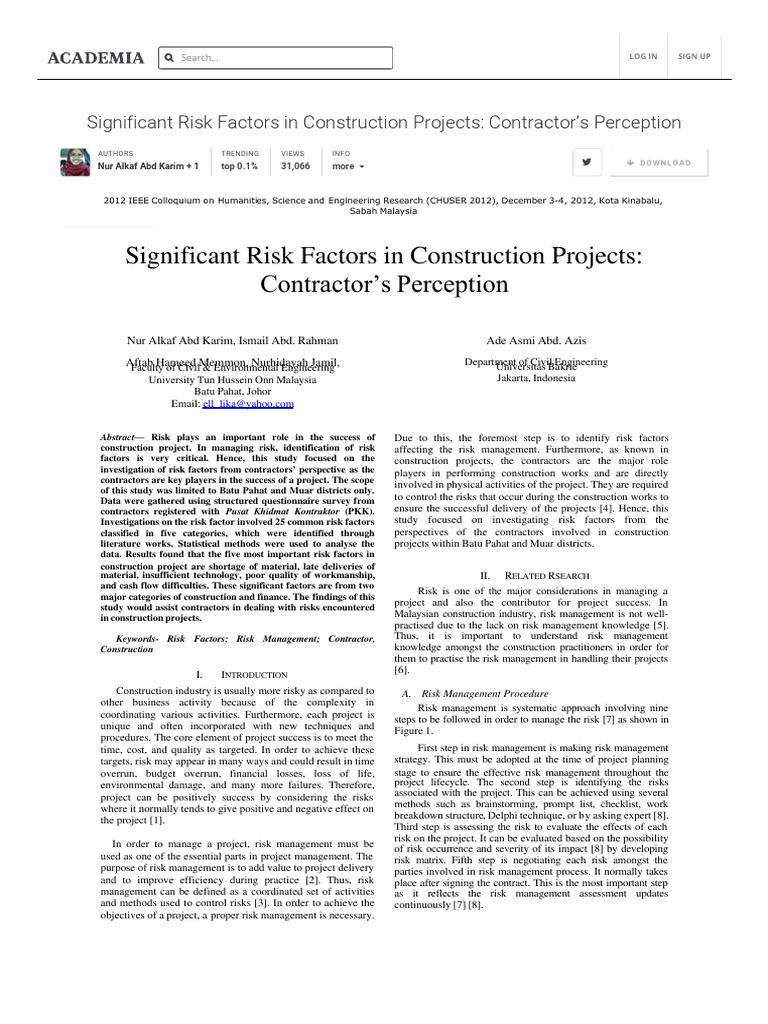 Risk Factors in Construction Projects | PDF | Risk Management | Risk