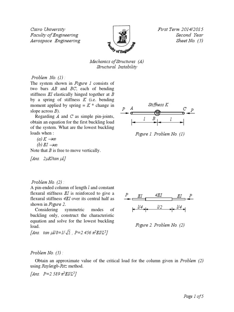 Structural Instability - SHT 3 | PDF | Buckling | Column