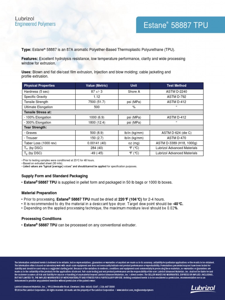Estane 58887 | PDF | Extrusion | Manmade Materials