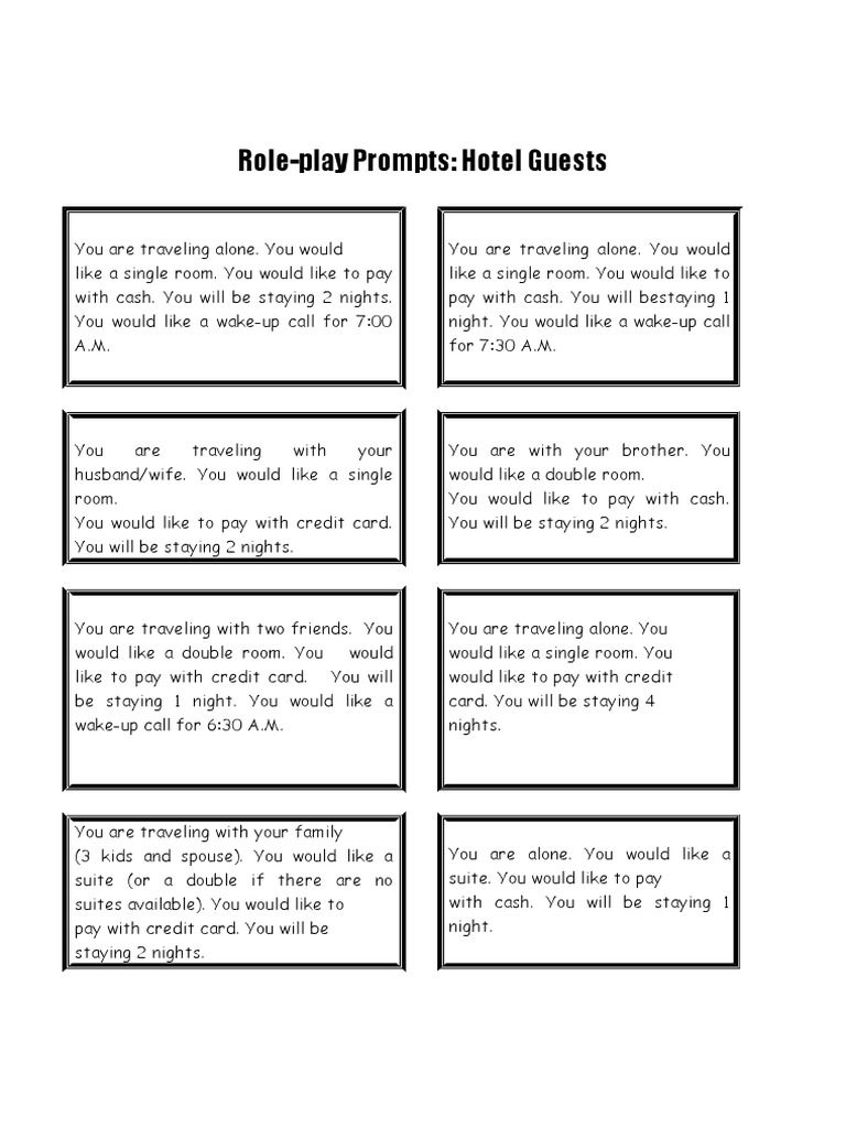 Hotel Guest Role-Play Scenarios | PDF | Self-Improvement | Mystery ...