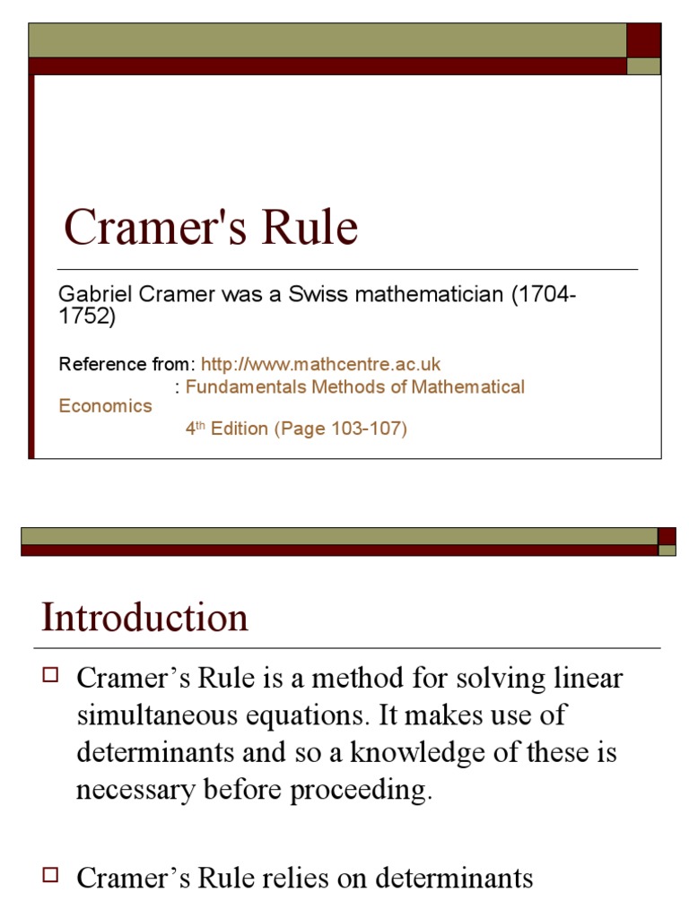 Cramer's Rule | PDF | System Of Linear Equations | Matrix Theory