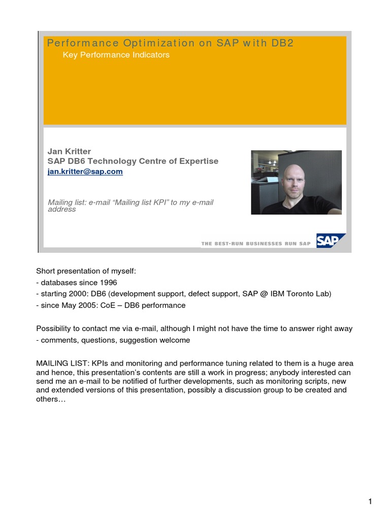 Performance Optimization With SAP On DB2 - Key Performance Indicators ...