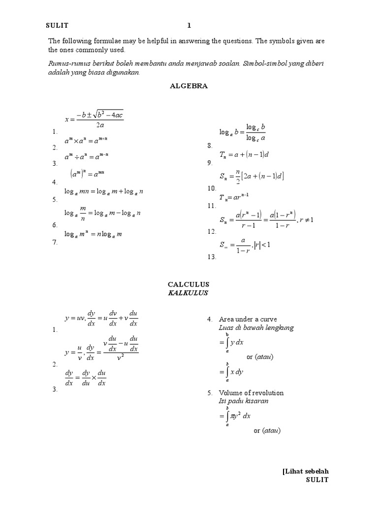 Rumus Add Math | PDF
