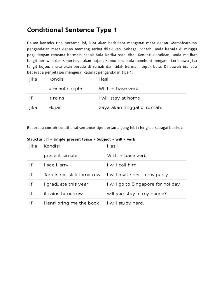 Conditional Sentence Type 1,2&3 | PDF | Kalimat (Linguistik) | Aturan